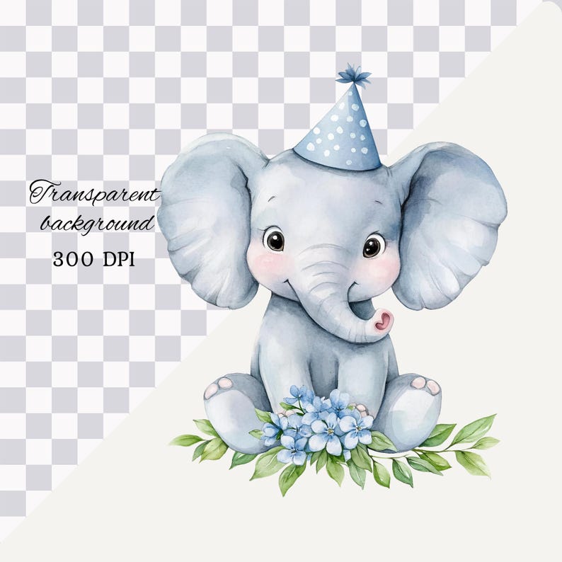 Watercolor Blue Baby Elephants Clipart Png Bundle, Blue Elephant Baby ...