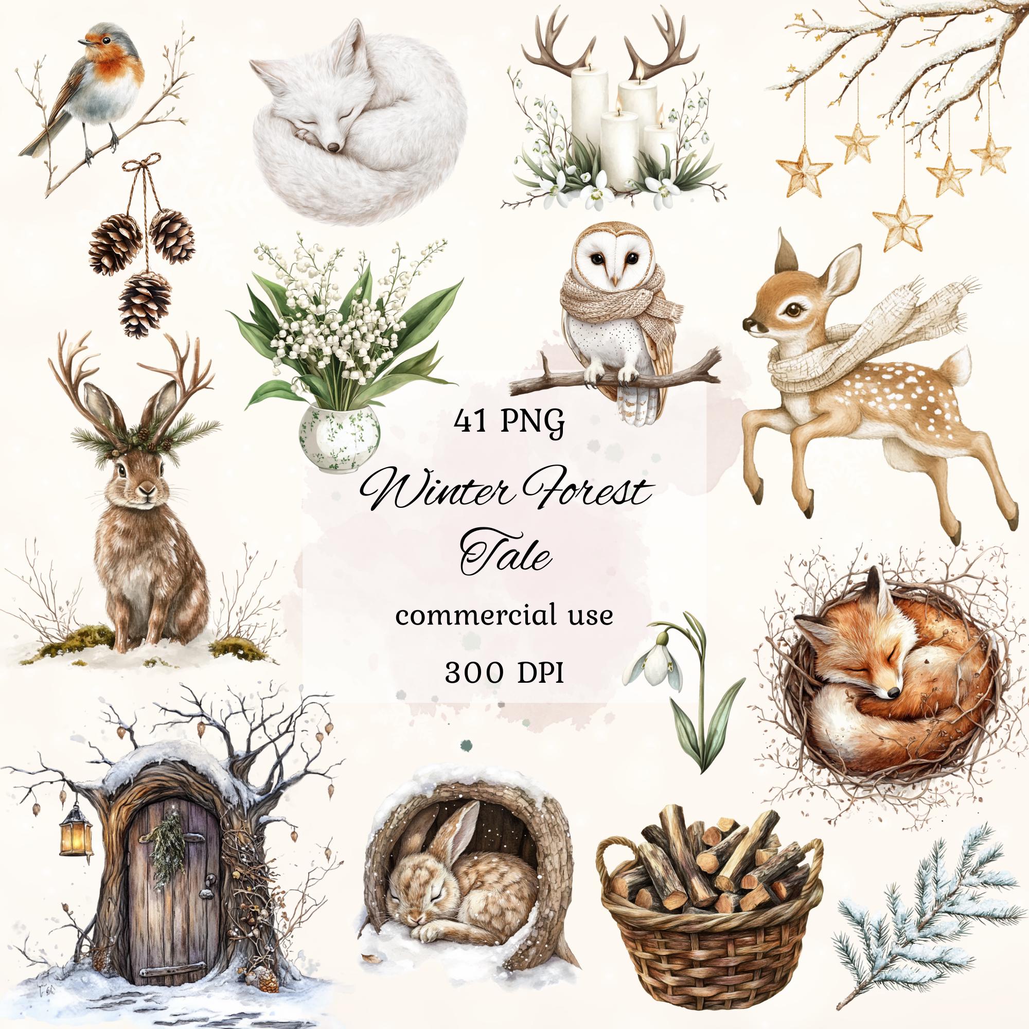 Winter Woodland Animals Clipart Png Bundle, Winter Clipart, Boho ...