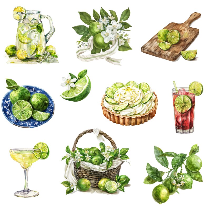 Lime Watercolor Clipart Png Bundle, Summer Clipart, Fruit Clipart ...