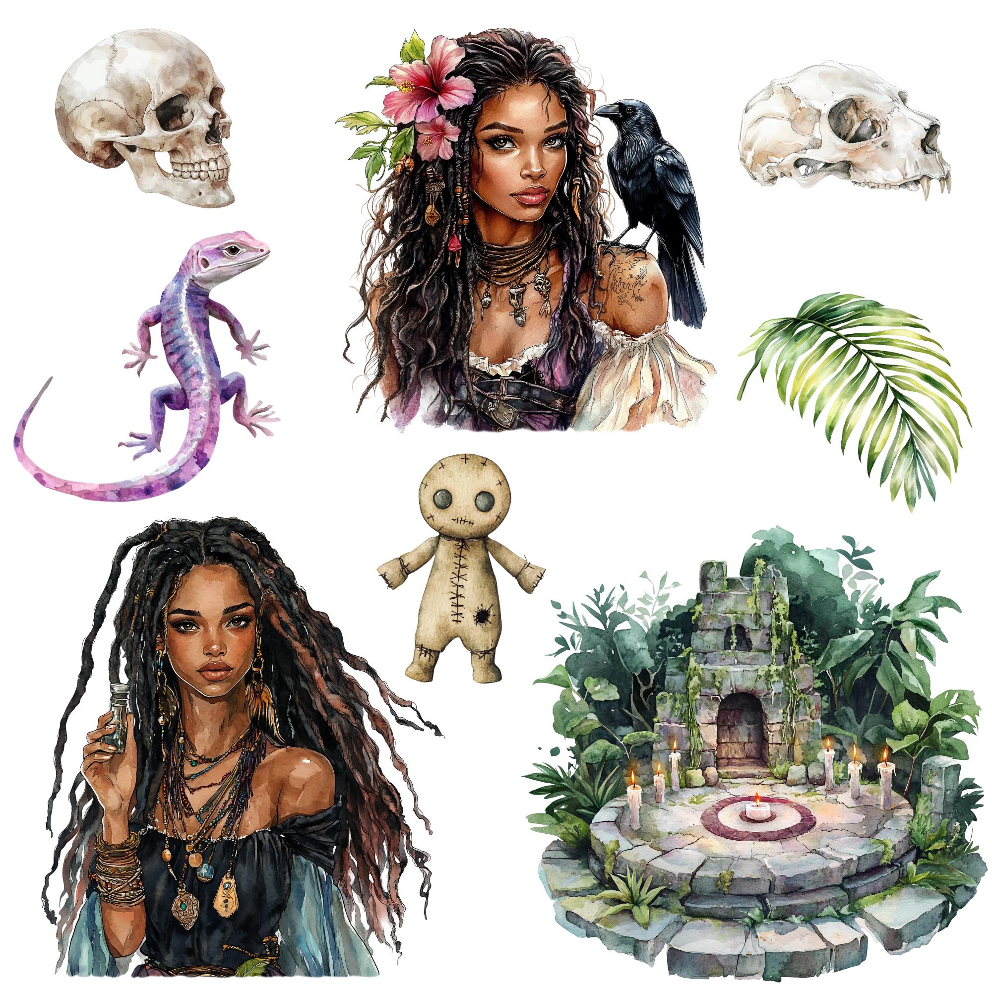 Watercolor Voodoo Witch Clipart Png Bundle, African Voodoo, Occult ...