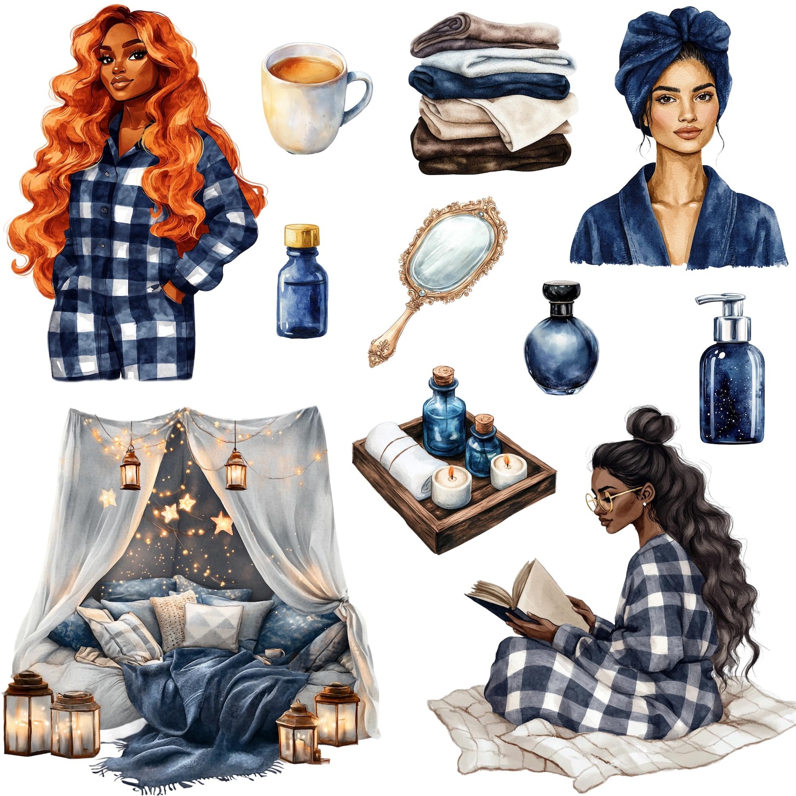 Watercolor Evening Routine Clipart Png Bundle, Night Routine Clipart ...