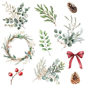 Watercolor Christmas Greenery Clipart Png Bundle, Cozy Winter Greenery ...