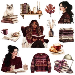 Cozy Reading Clipart Png Bundle, Bookworm, Book Lover Clipart ...