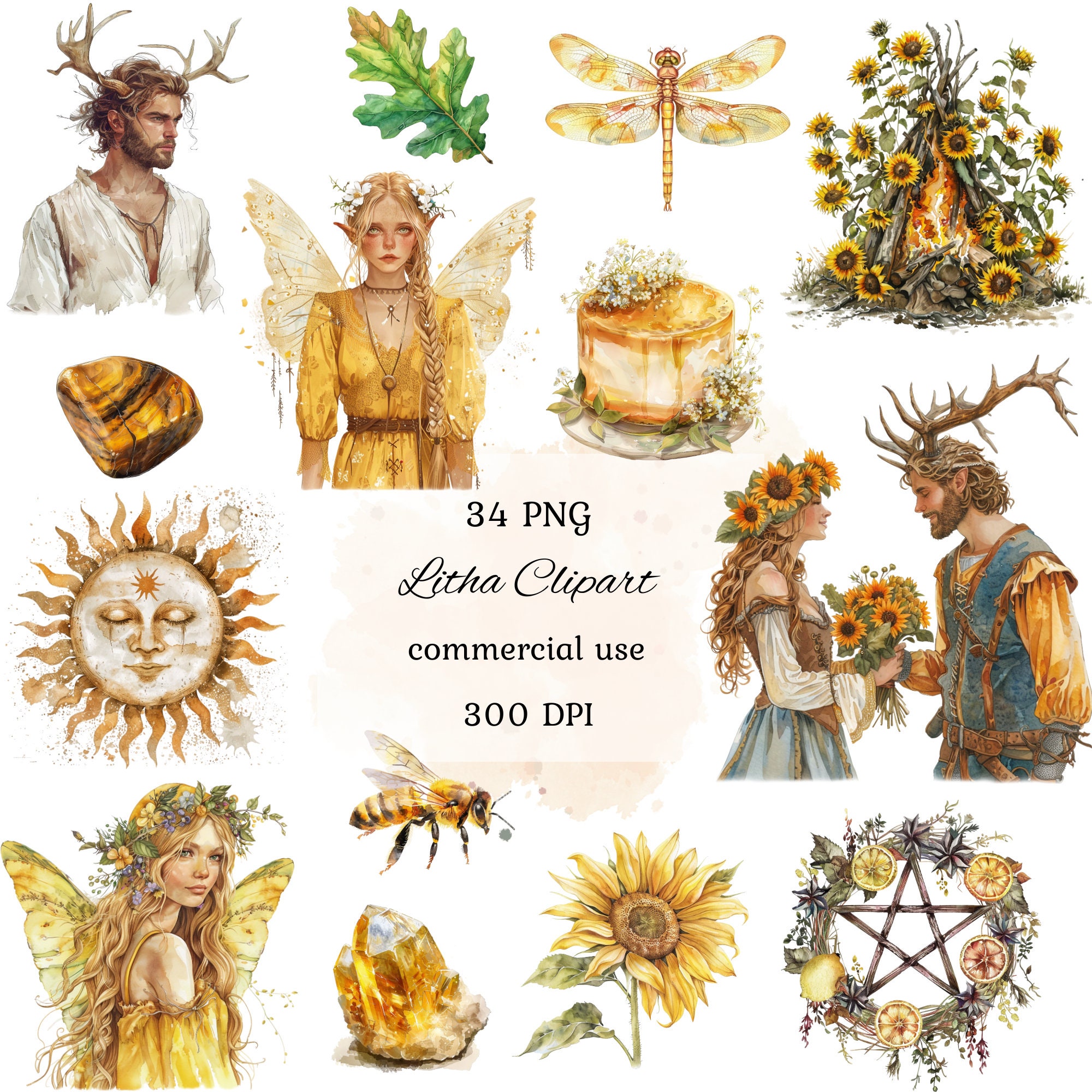 Litha Watercolor Clipart Png Bundle, Witch Clipart, Ai Graphics ...