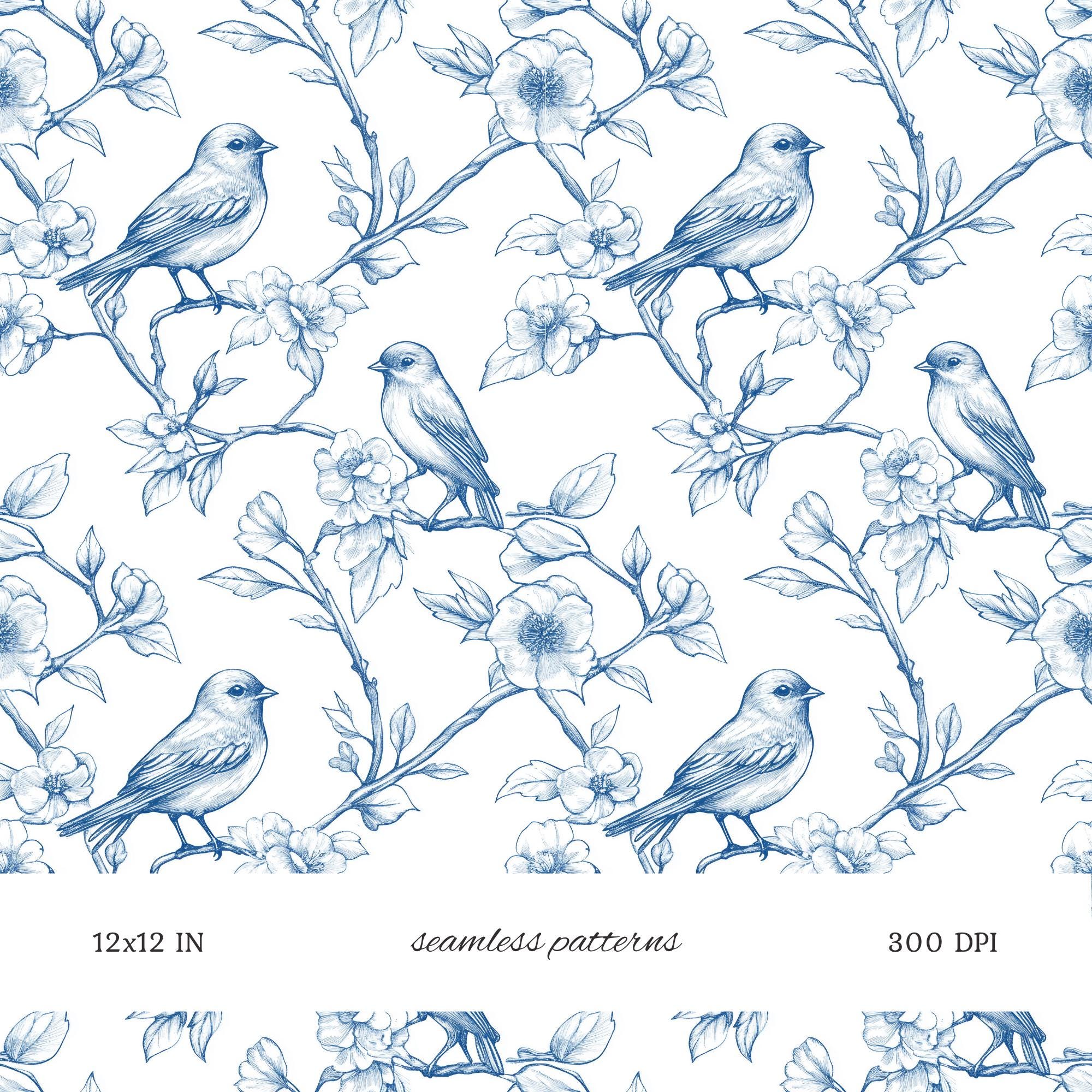 Blue Chinoiserie Seamless Pattern, Chinoiserie Floral Seamless ...