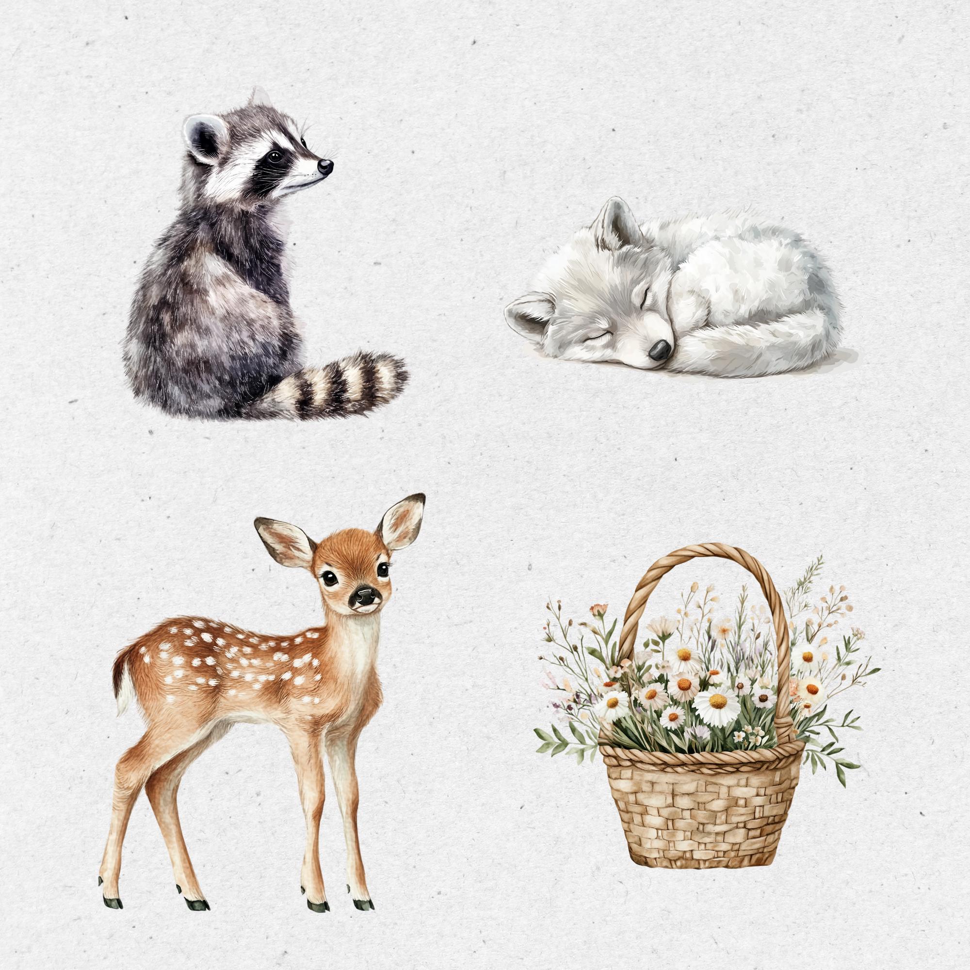 Watercolor Boho Woodland Animals Clipart, Woodland Creatures Clipart ...