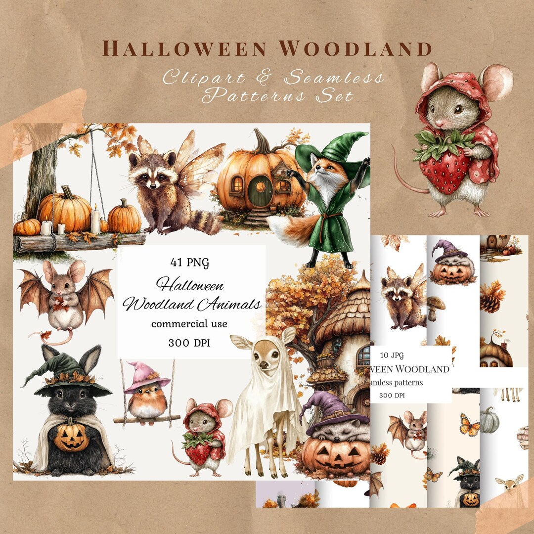 Halloween Woodland Animals Clipart Png Bundle, Cute Halloween, Fall ...
