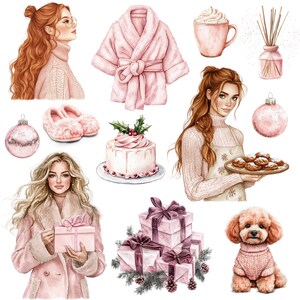 Pink Winter Clipart Png Bundle, Pink Christmas Png, Watercolor Winter ...