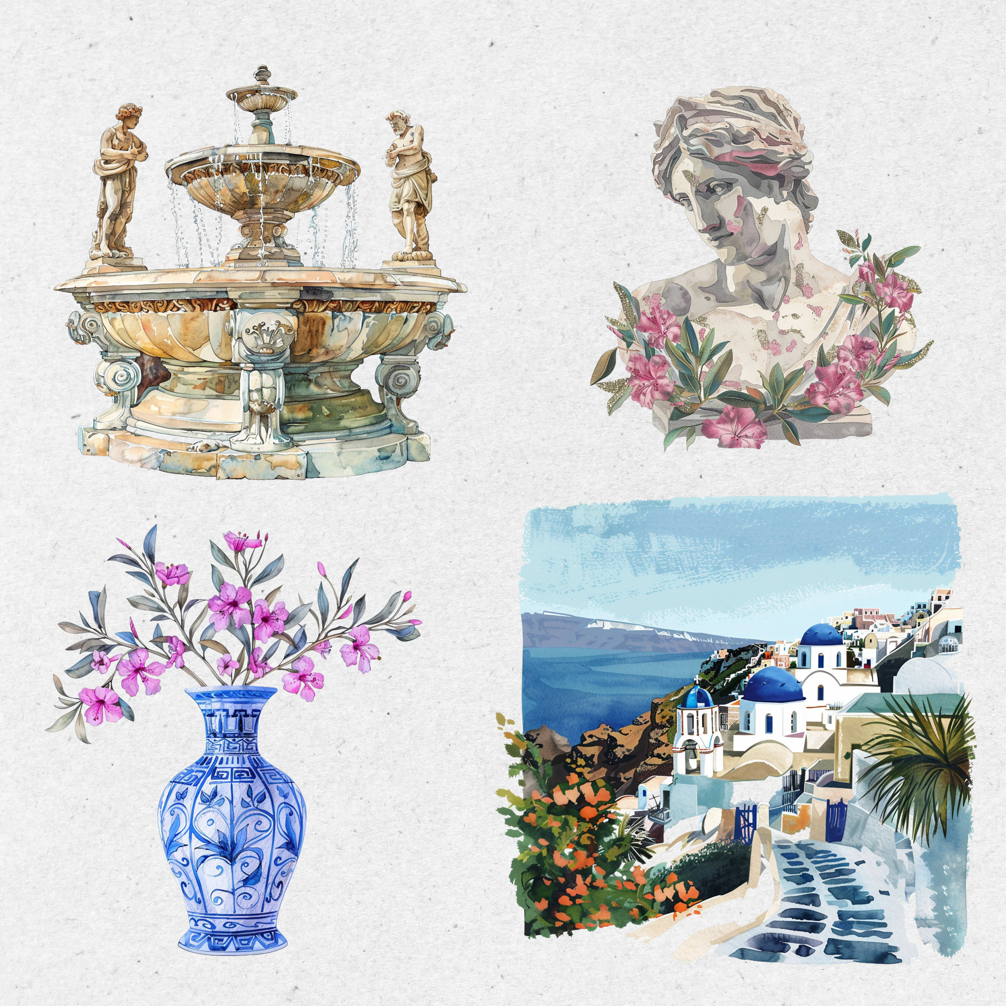 Greece Watercolor Clipart Png Bundle, Greek Clipart, Travel Clipart ...