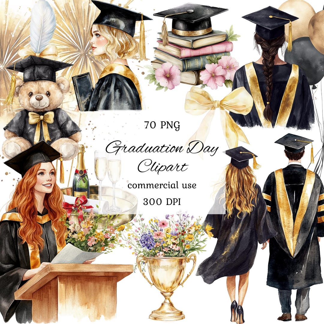 Watercolor Graduation Clipart Png Bundle, Graduation Girl Clipart ...