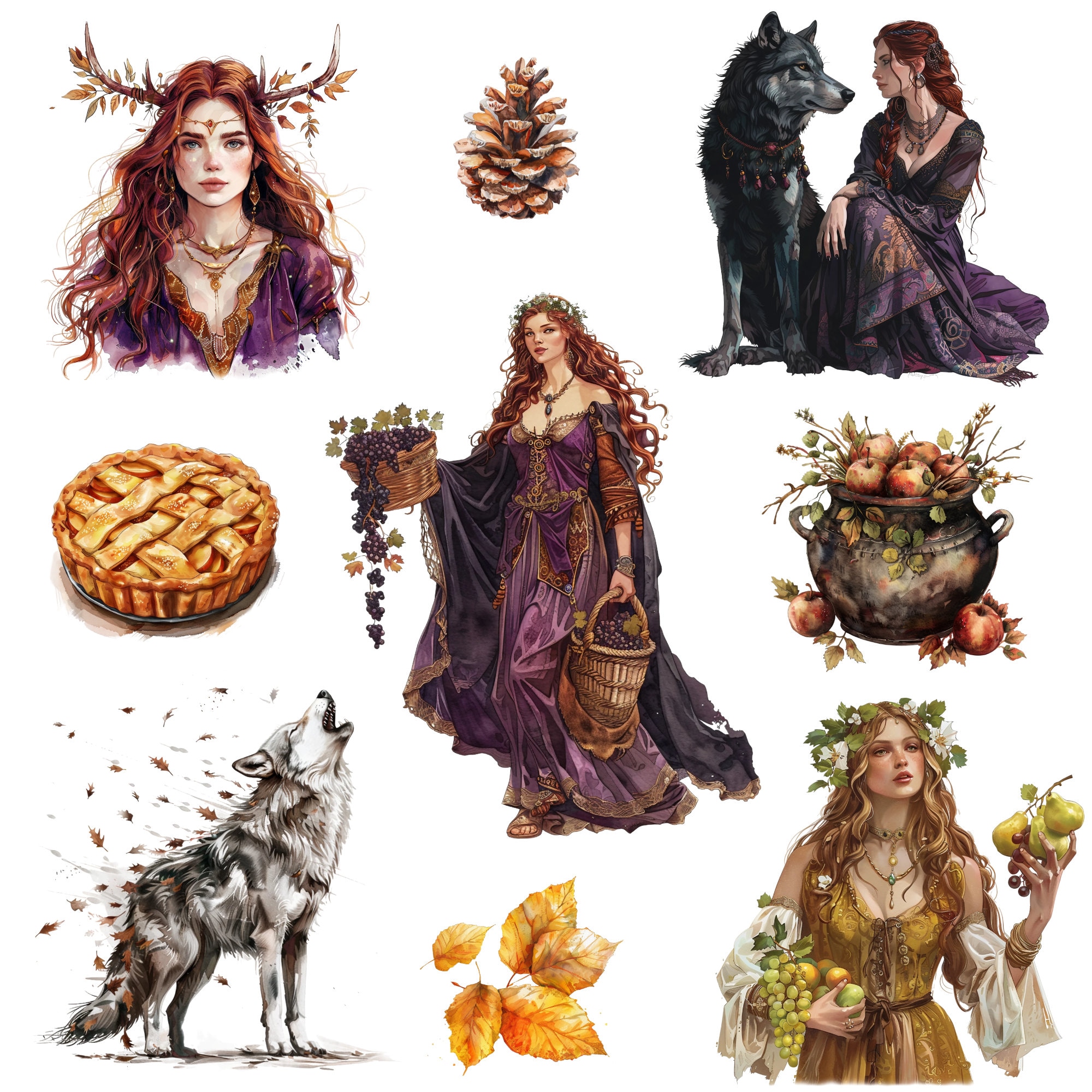 Mabon Watercolor Clipart Png Bundle, Witch Clipart, Celtic Neopagan ...