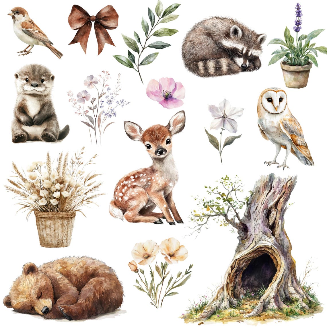 Watercolor Boho Woodland Animals Clipart, Woodland Creatures Clipart ...