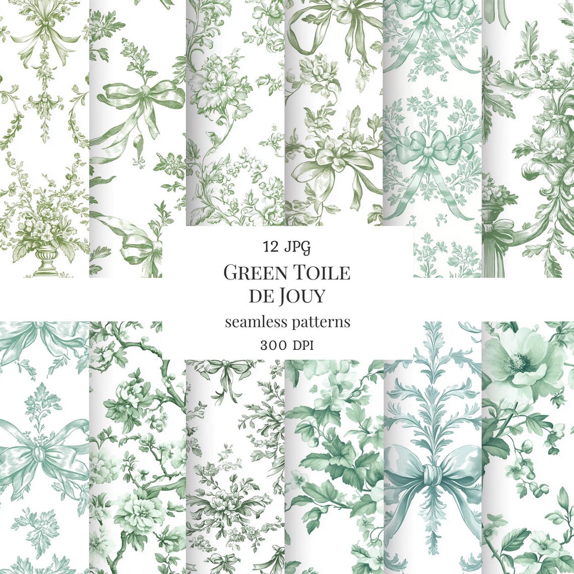 Green Toile De Jouy Seamless Pattern, Green Chinoiserie Paper, French ...