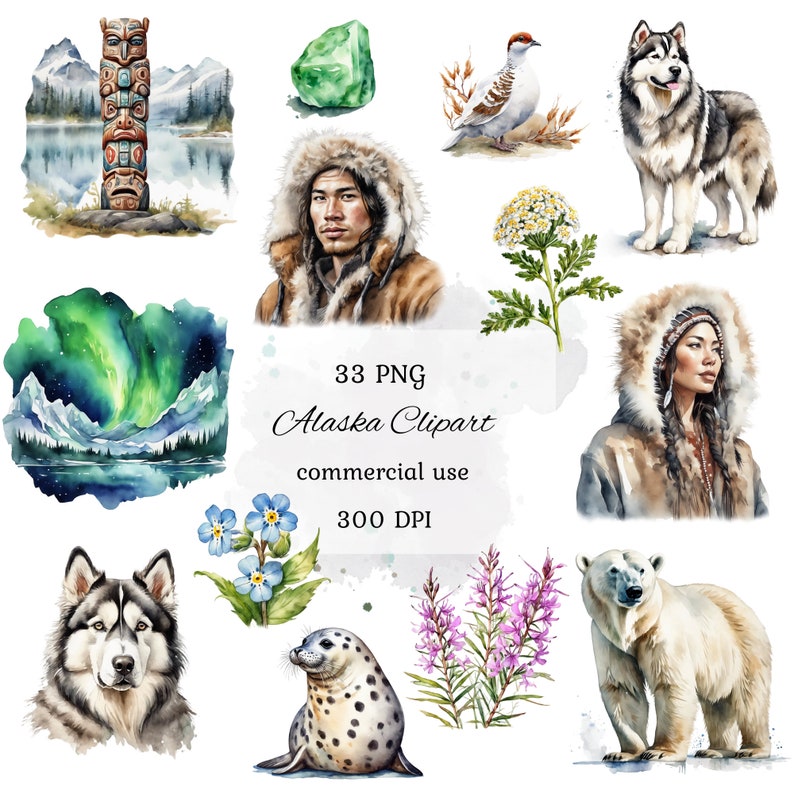 Alaska Watercolor Clipart Bundle, Alaska Png, Alaska State, Nature ...
