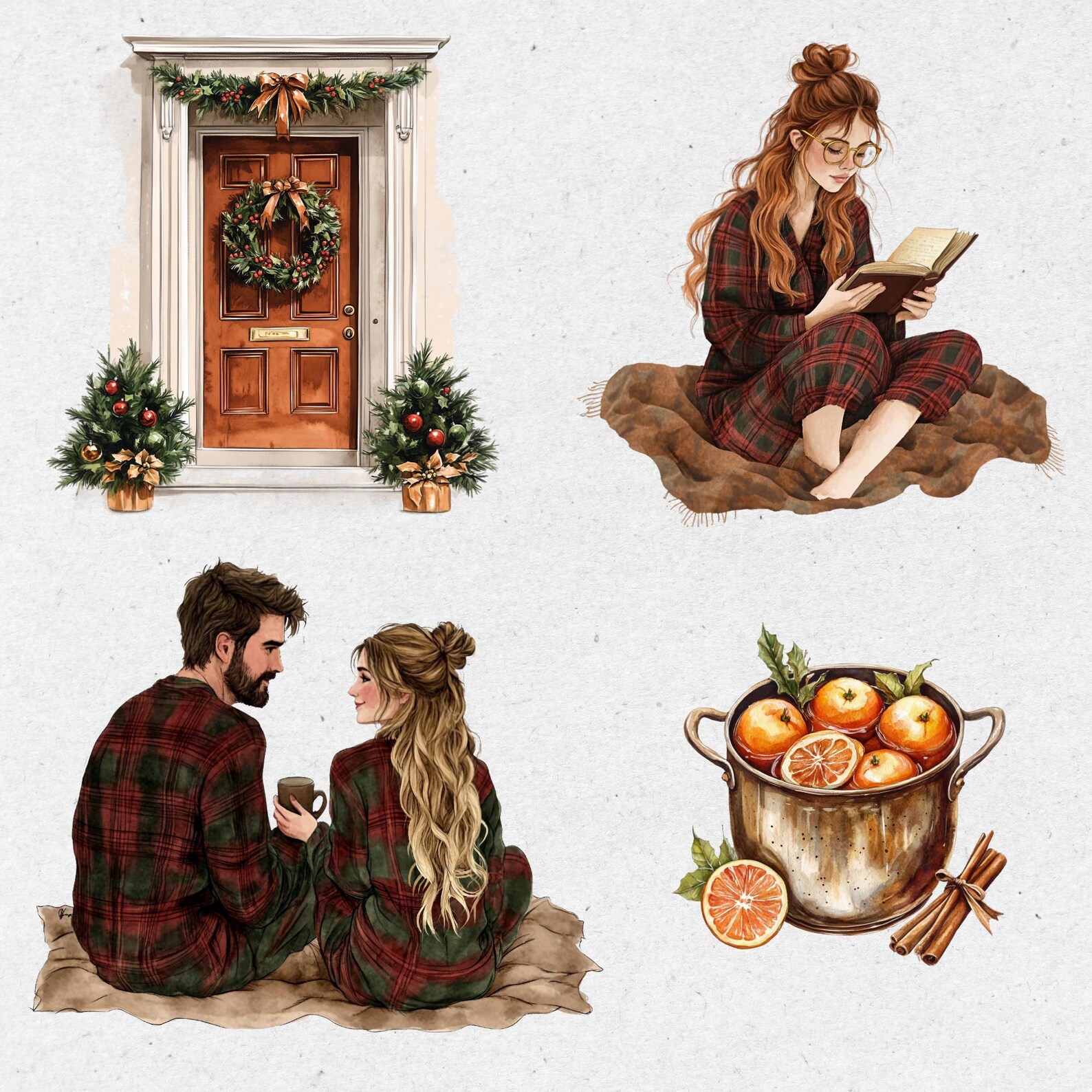 Watercolor Christmas Morning Clipart Png Bundle, Cozy Christmas Pajamas ...