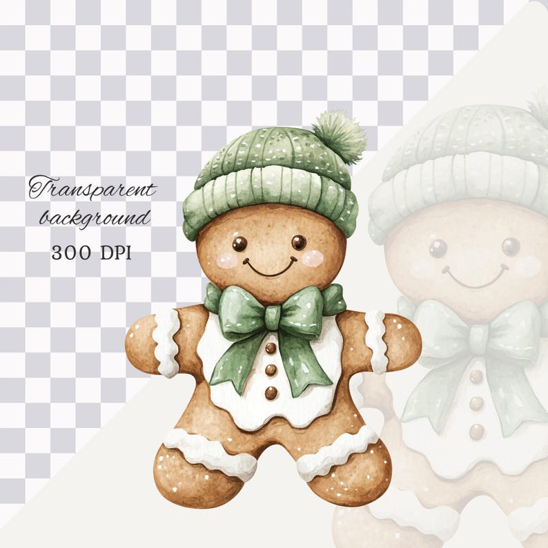 Watercolor Christmas Gingerbread Clipart: 50 PNG Bundle (digital ...