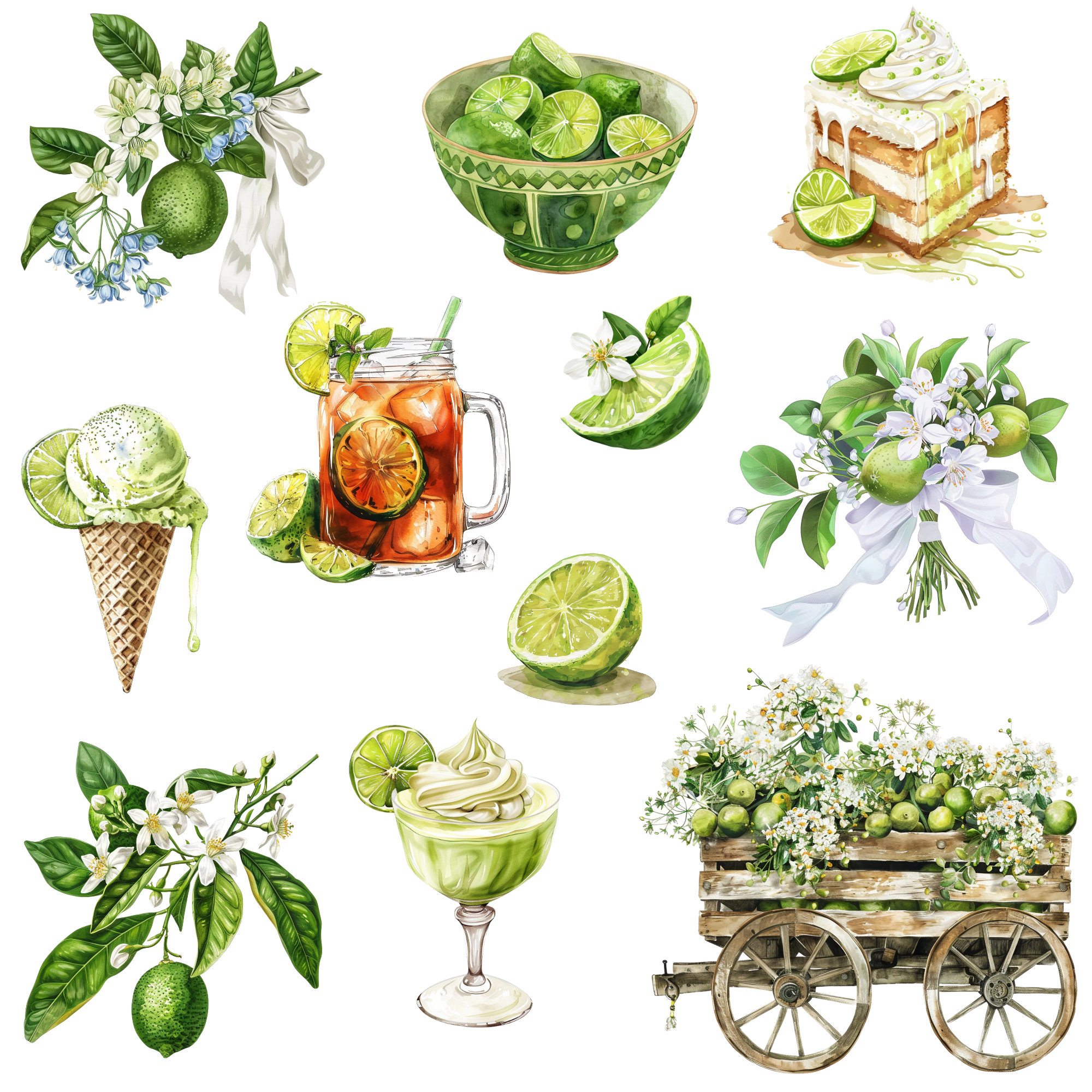 Lime Watercolor Clipart Png Bundle, Summer Clipart, Fruit Clipart ...