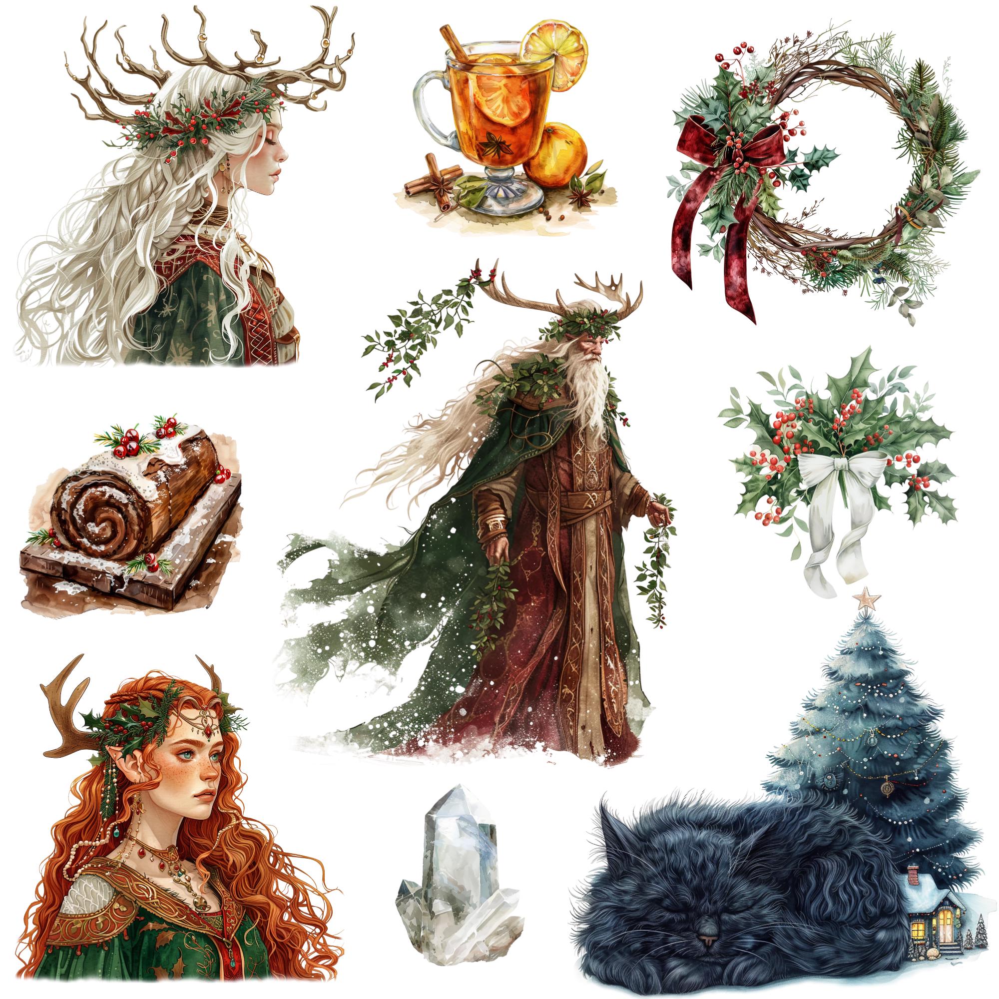 Yule Watercolor Clipart Png Bundle, Celtic Neopagan Wican Clipart ...