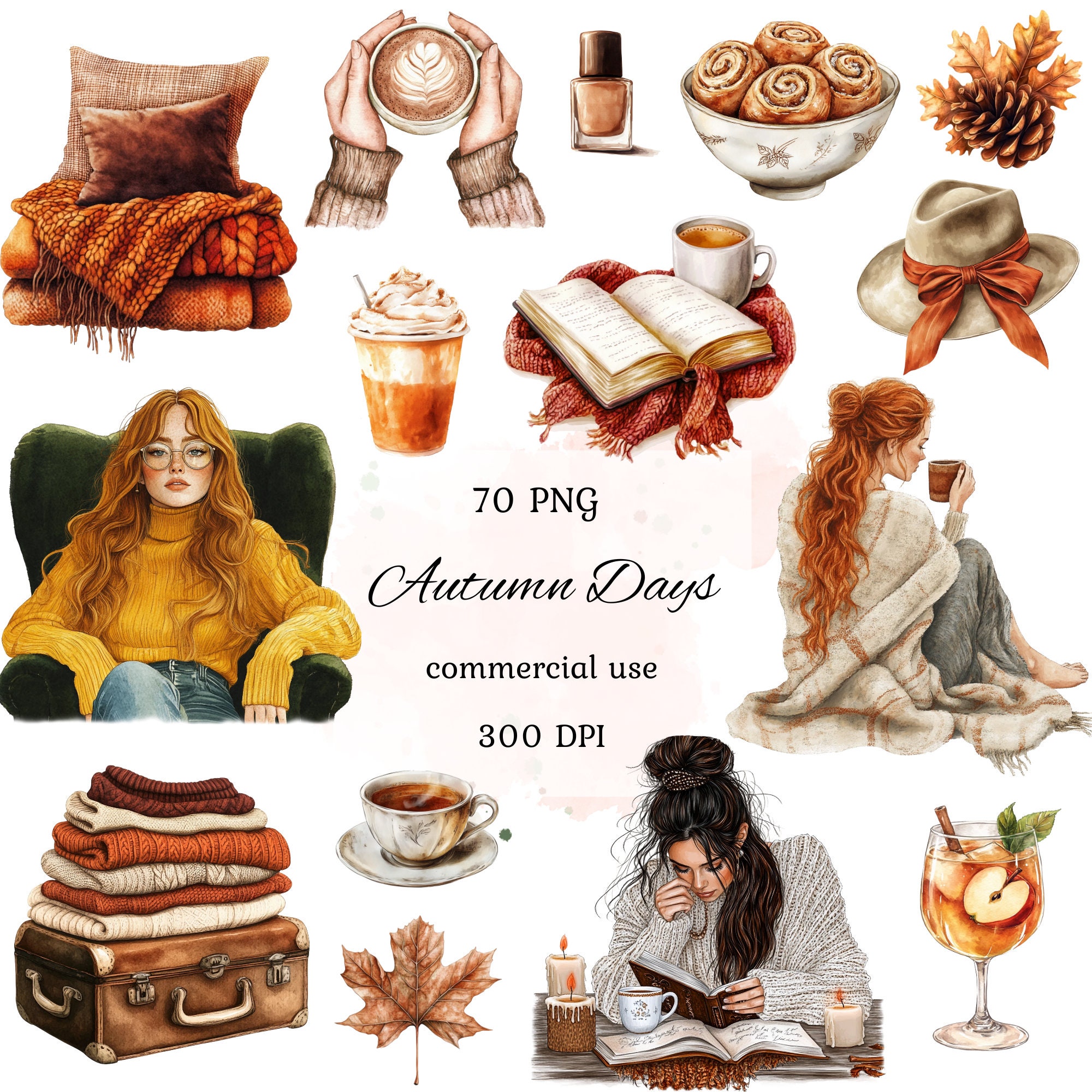Autumn Clipart Png Bundle, Cozy Autumn Clipart, Fall Clipart Png ...