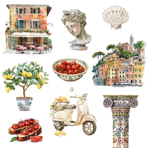 Italy Watercolor Clipart Png Bundle, Vacation Clipart, Summer Clipart ...