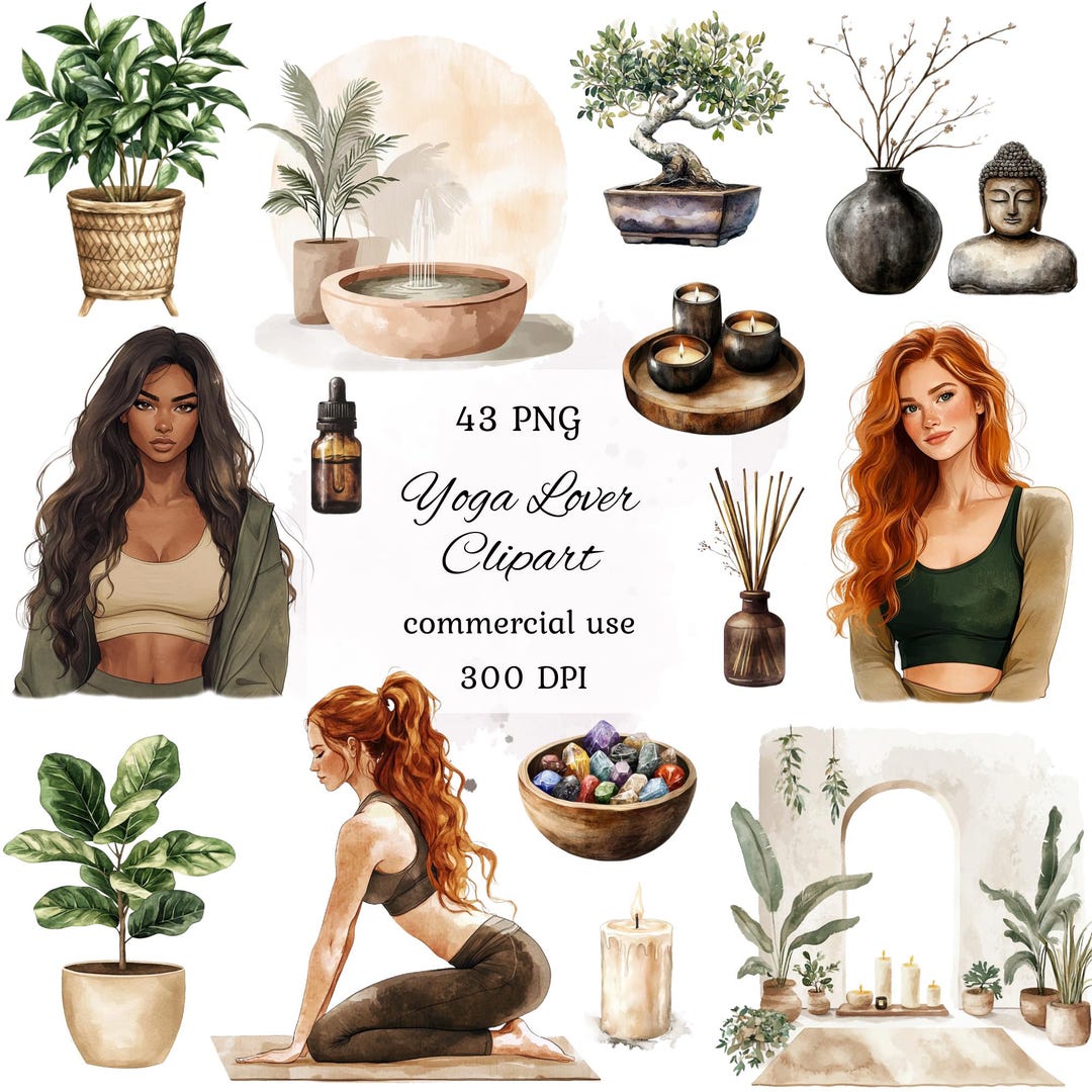 Watercolor Yoga Clipart Png Bundle, Yoga Girl Clipart, Yoga Poses ...