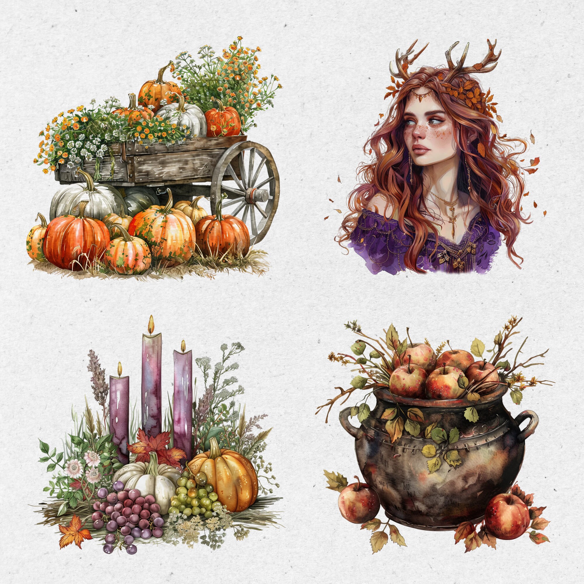 Mabon Watercolor Clipart Png Bundle, Witch Clipart, Celtic Neopagan ...