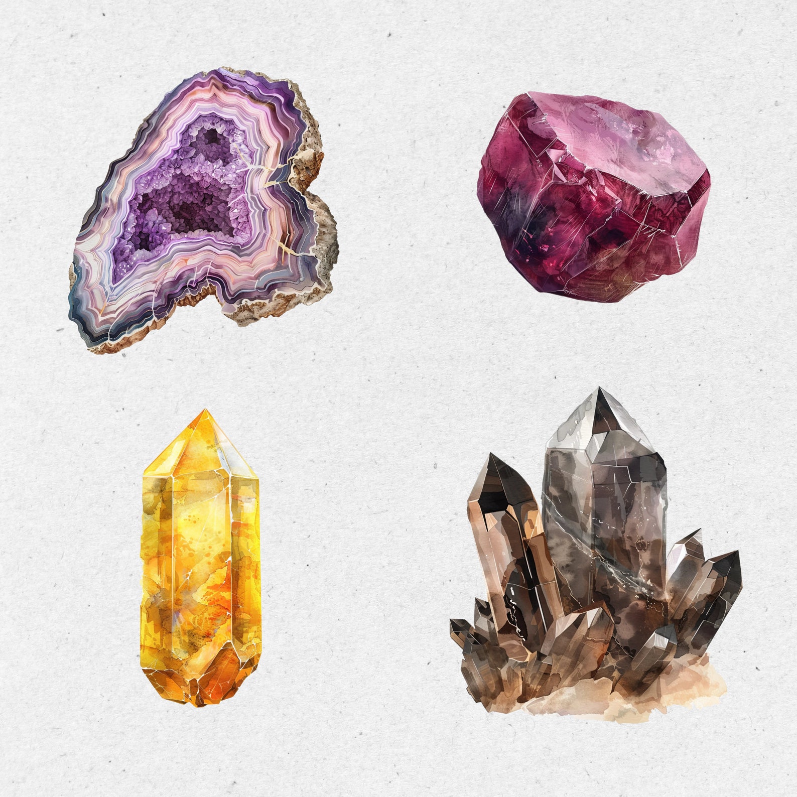 Crystal Gemstones Watercolor Clipart Png Bundle, Crystals Clipart ...