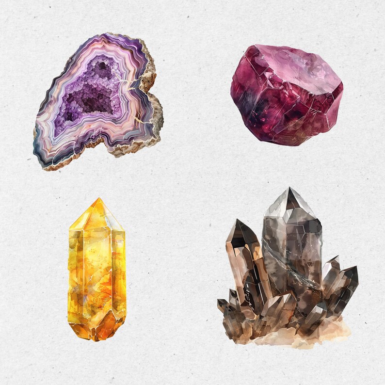 Crystal Gemstones Watercolor Clipart Png Bundle, Crystals Clipart, Crystals Printable, Crystal ...