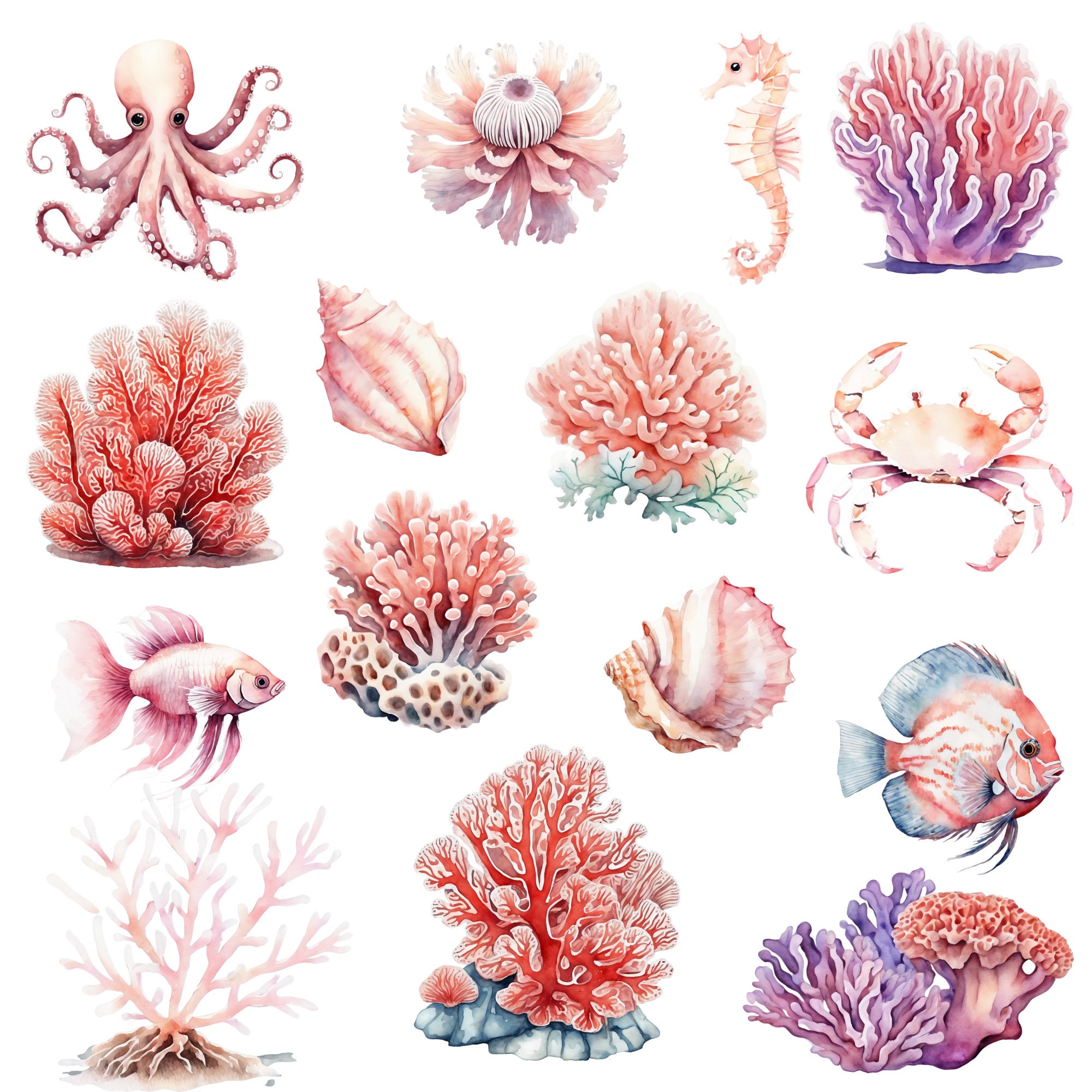 Underwater Clipart, Watercolor Undersea Clipart Bundle, Ocean Clipart ...
