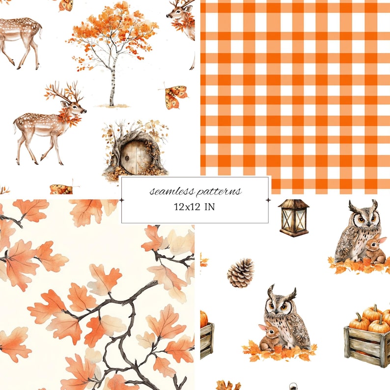 Watercolor Autumn Woodland Animals Seamless Pattern, Mushroom, Deer ...