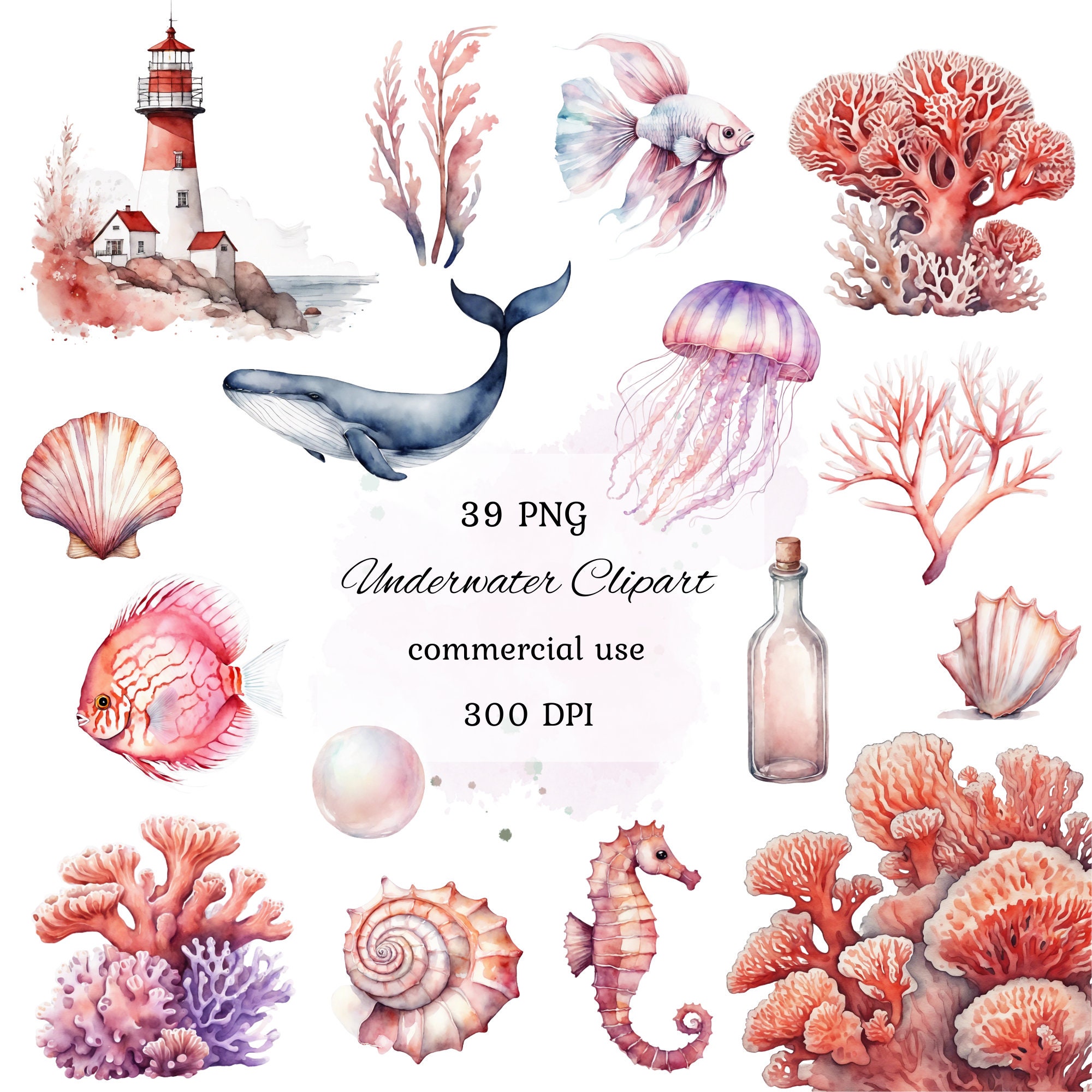 Underwater Clipart, Watercolor Undersea Clipart Bundle, Ocean Clipart ...