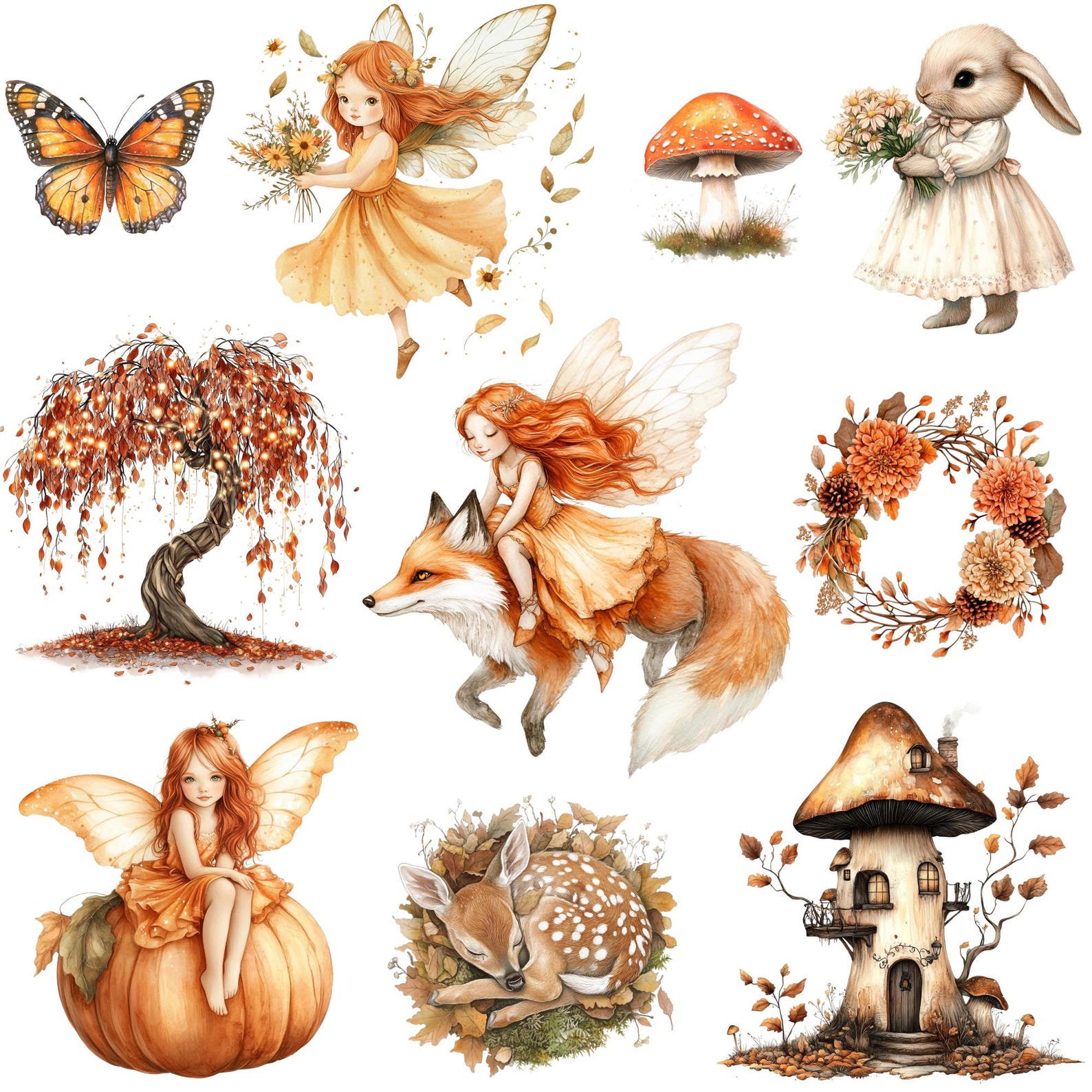 Autumn Fairy Clipart Png Bundle, Autumn Clipart, Fairy Garden Clipart ...