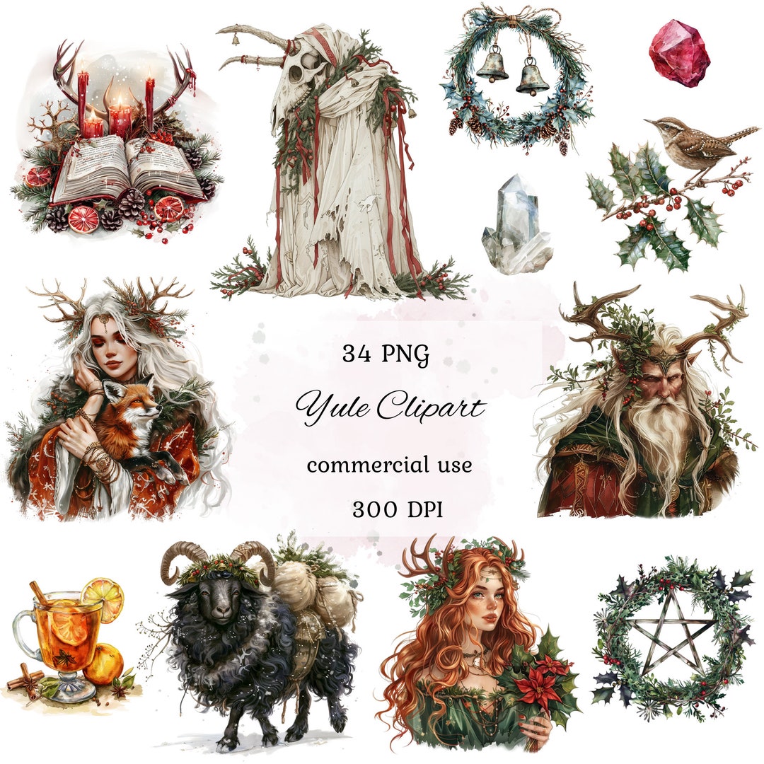 Yule Watercolor Clipart Png Bundle, Celtic Neopagan Wican Clipart ...