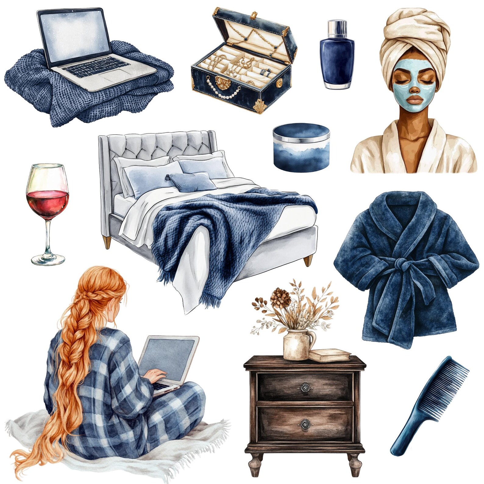 Watercolor Evening Routine Clipart Png Bundle, Night Routine Clipart ...