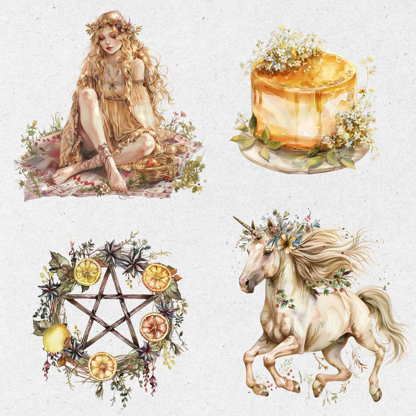 Litha Watercolor Clipart Png Bundle, Witch Clipart, Ai Graphics ...