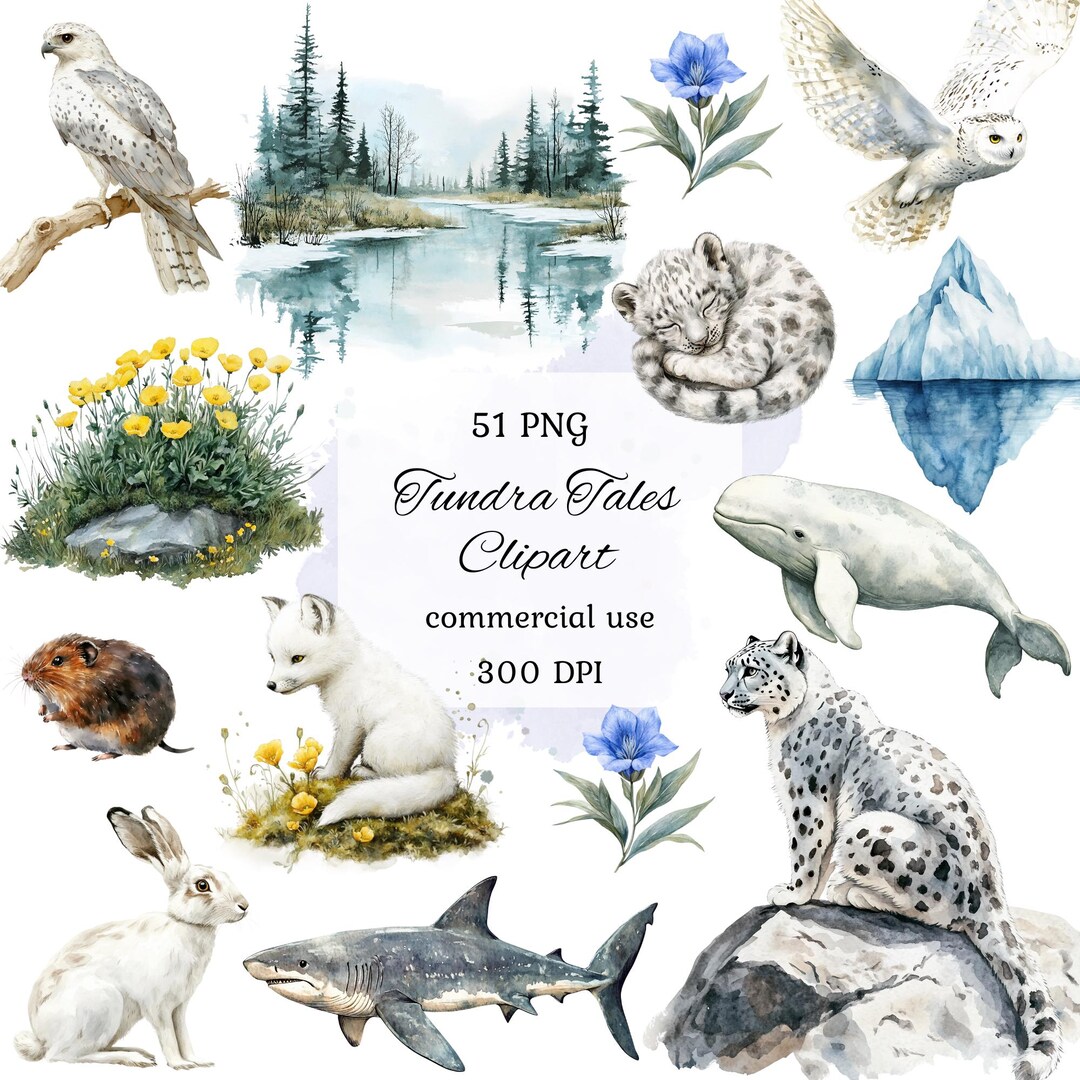 Watercolor Tundra Arctic Animals Clipart Png Bundle, Polar Animals ...