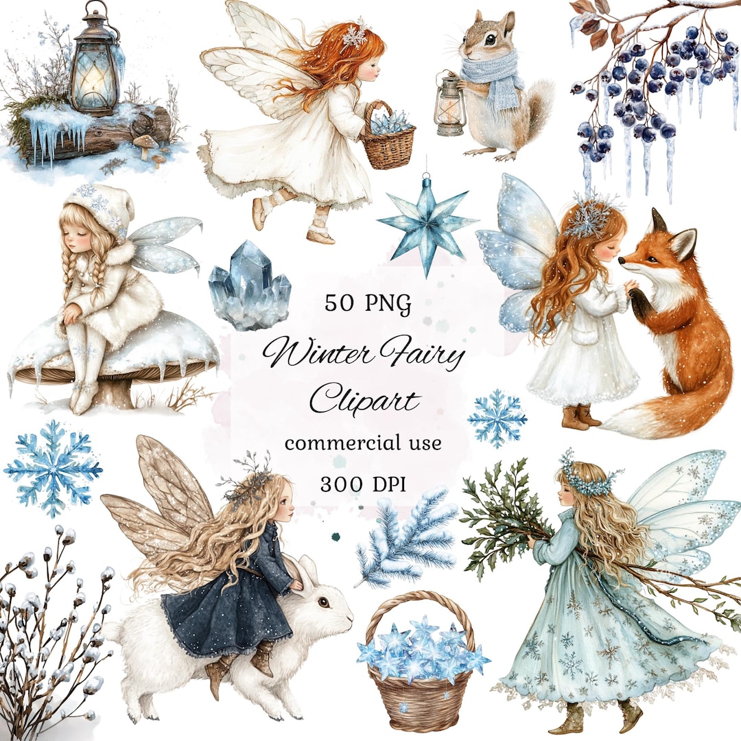 Winter Fairy Clipart Png Bundle, Winter Fairy Garden Clipart, Blue ...