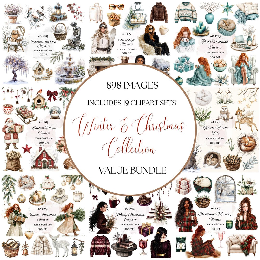 800+ Christmas Clipart Bundle Png, Watercolor Christmas Mega Bundle ...