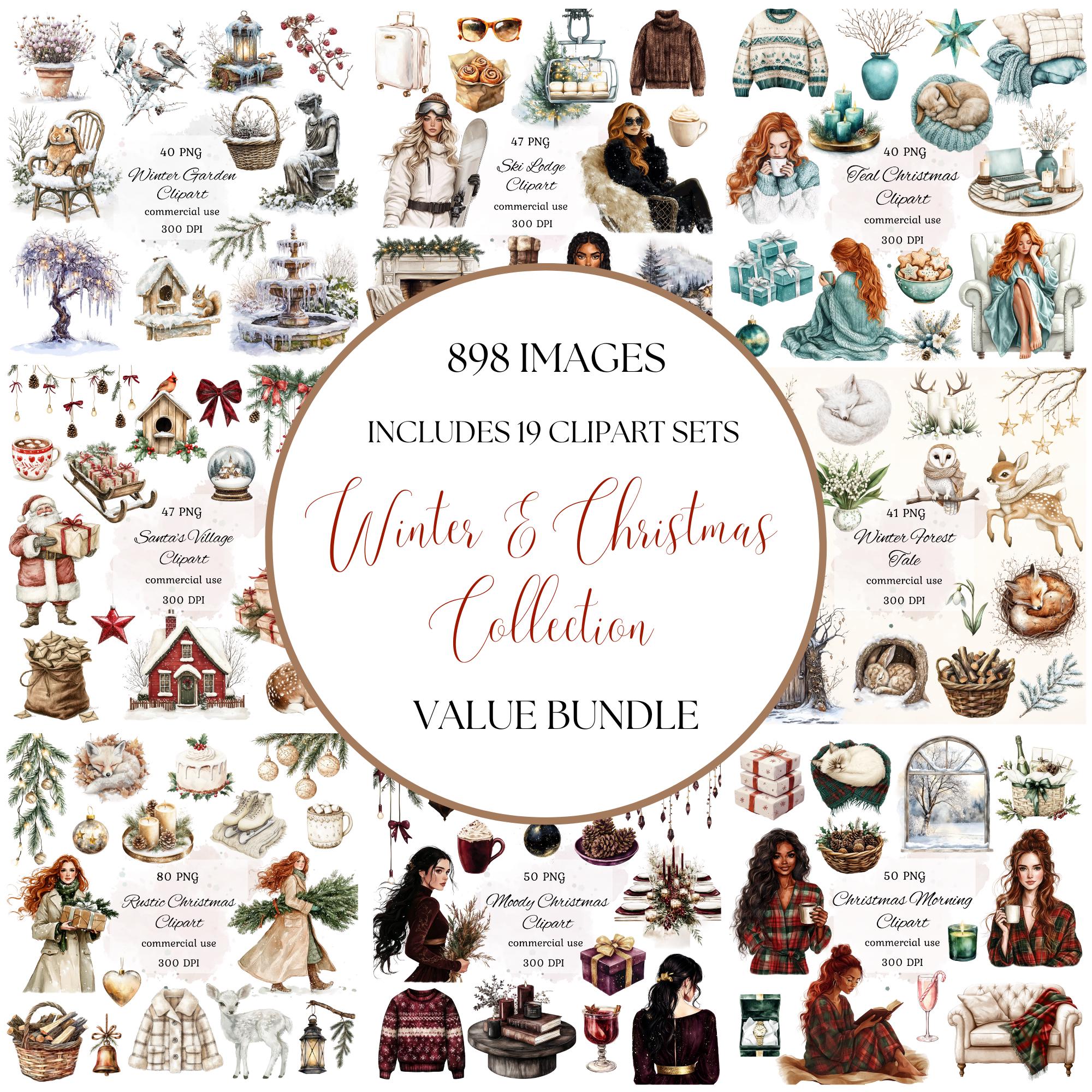 800+ Christmas Clipart Bundle Png, Watercolor Christmas Mega Bundle ...