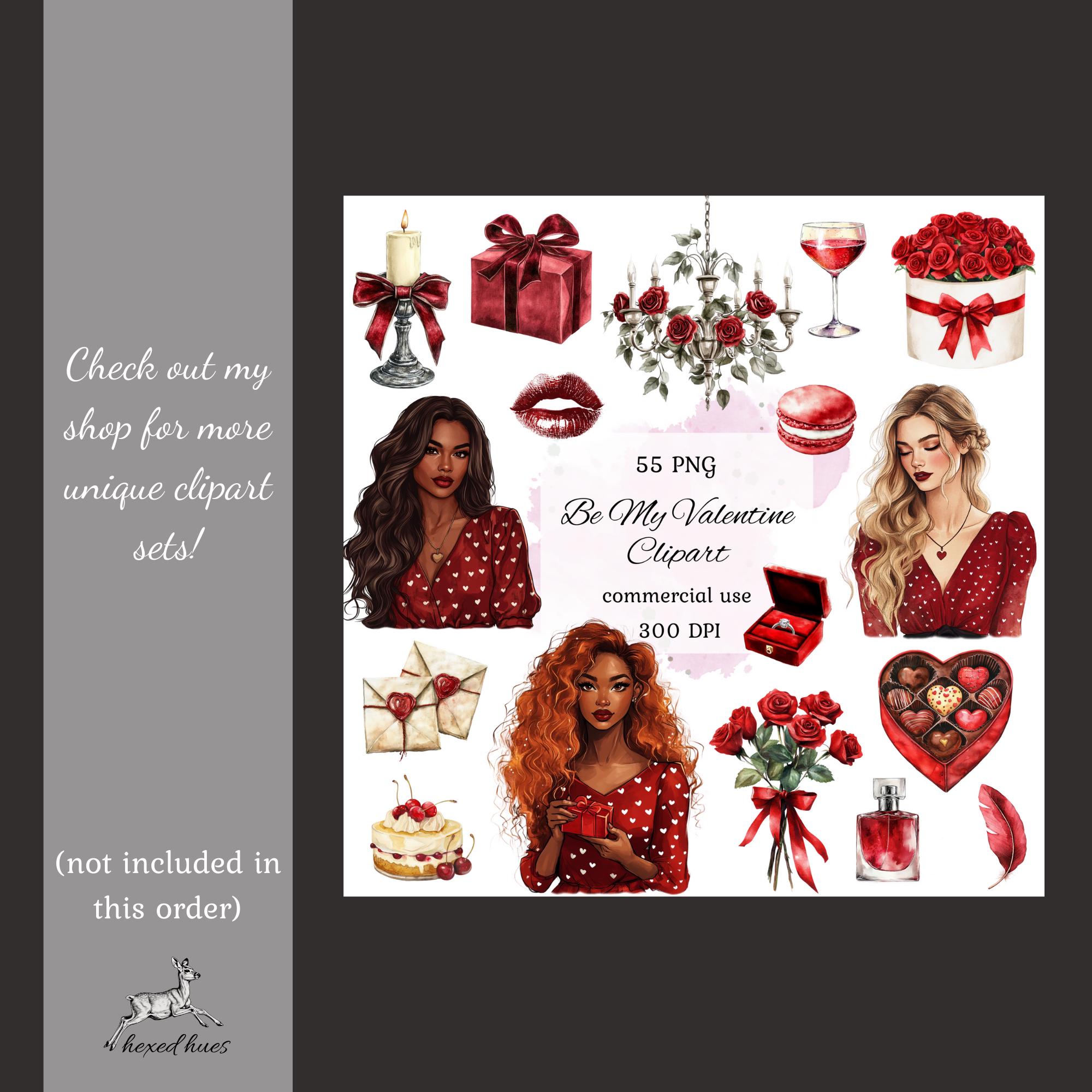 Watercolor Valentines Day Clipart Png Bundle, Love Clipart, Pink ...