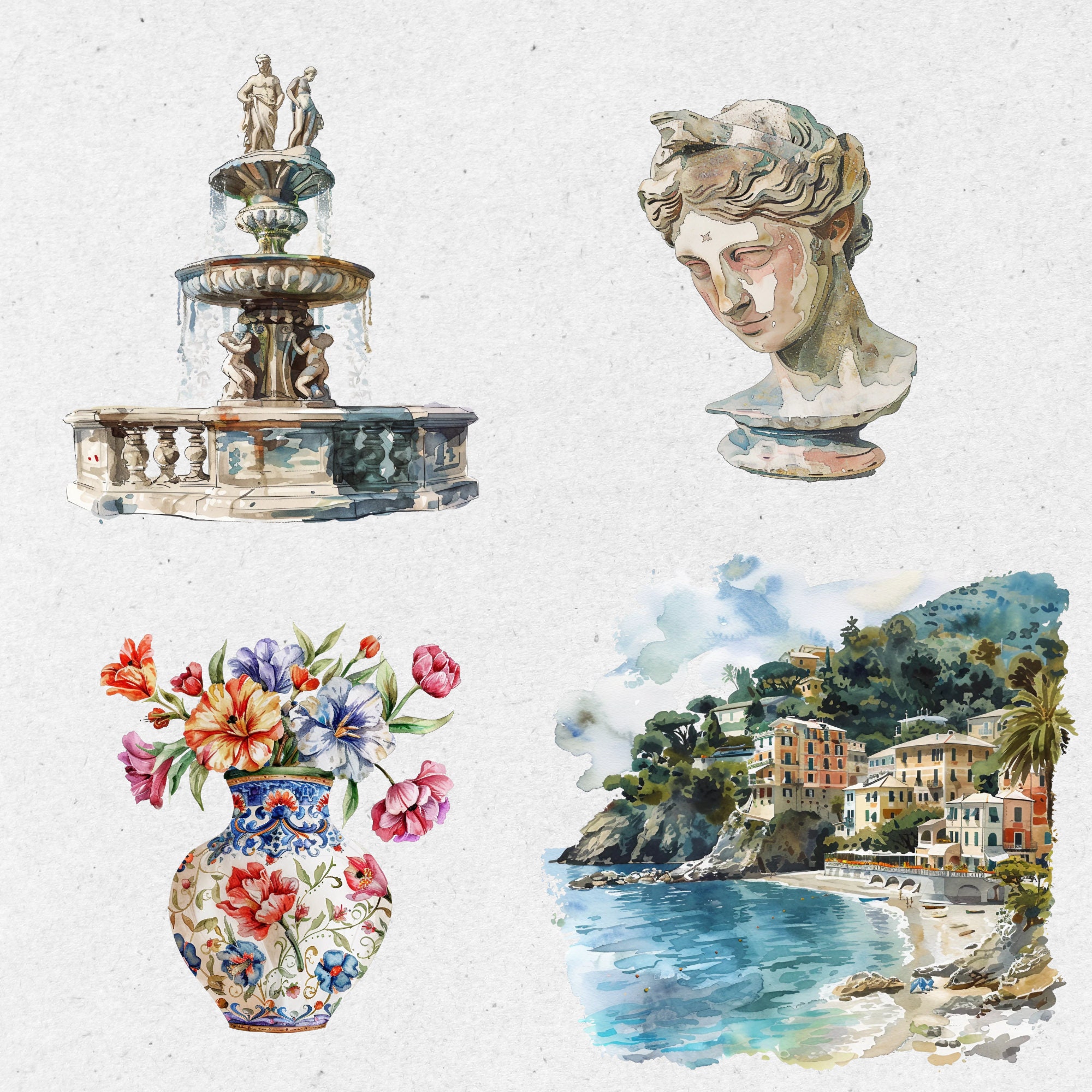 Italy Watercolor Clipart Png Bundle, Vacation Clipart, Summer Clipart ...