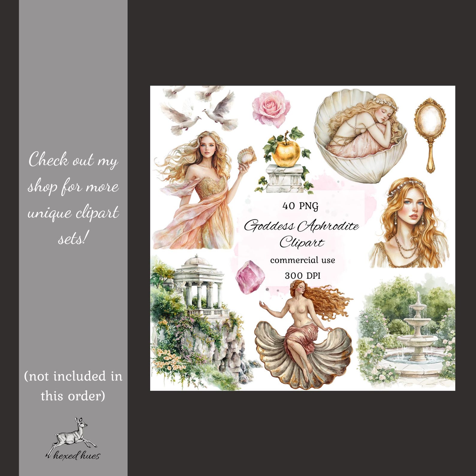 Watercolor Goddess Freya Clipart Png Bundle, Norse Mythology Clipart ...