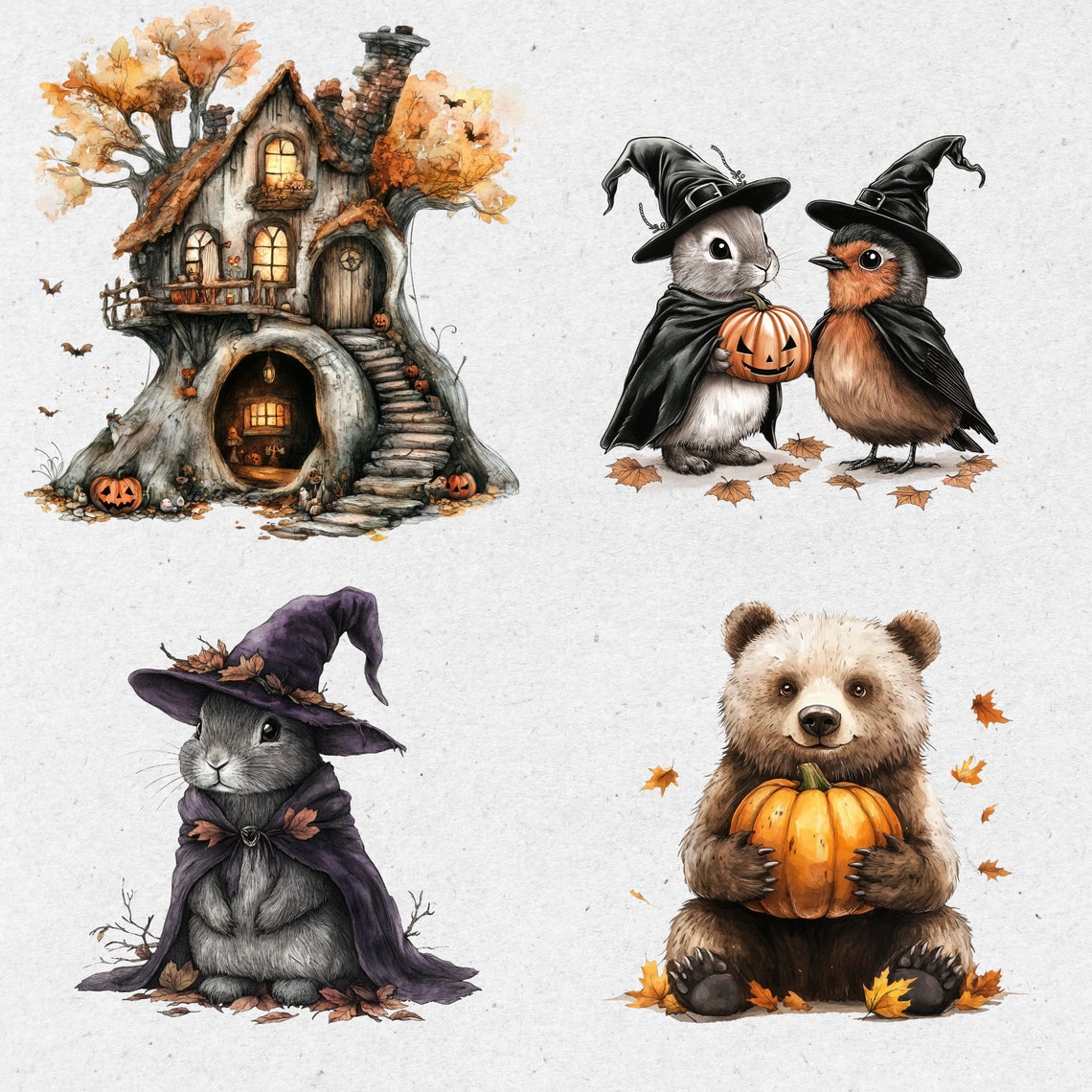 Halloween Woodland Animals Clipart Png Bundle, Cute Halloween, Fall ...