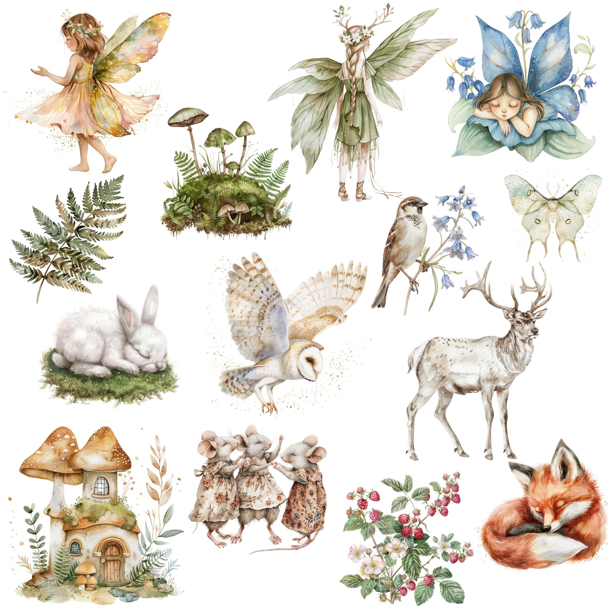 Enchanted Forest Watercolor Clipart Png Bundle, Mystical Clipart, Fairy ...