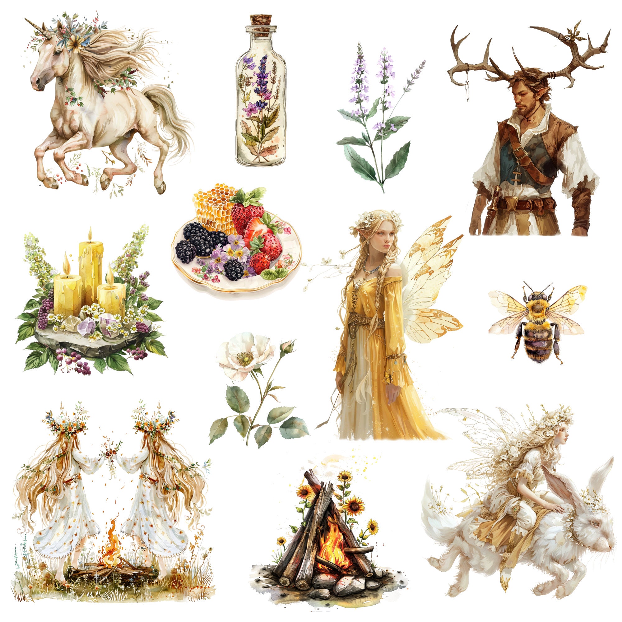 Litha Watercolor Clipart Png Bundle, Witch Clipart, Ai Graphics ...