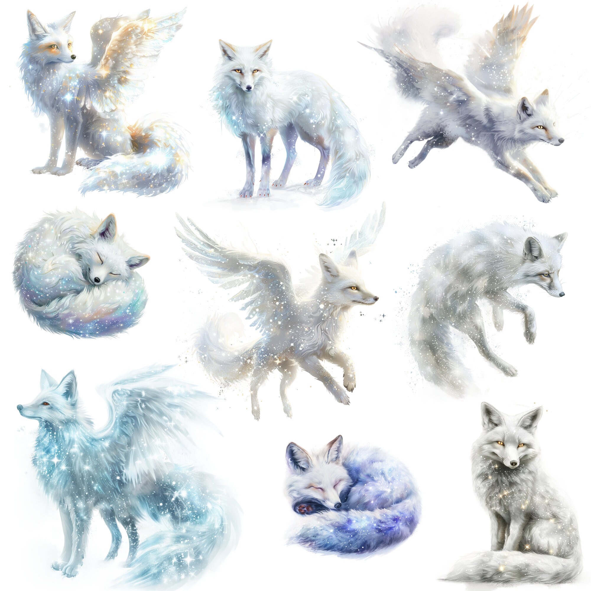 Celestial Fox Watercolor Clipart Png Bundle, Cute Animal Clipart Pack, Fox Illustration ...