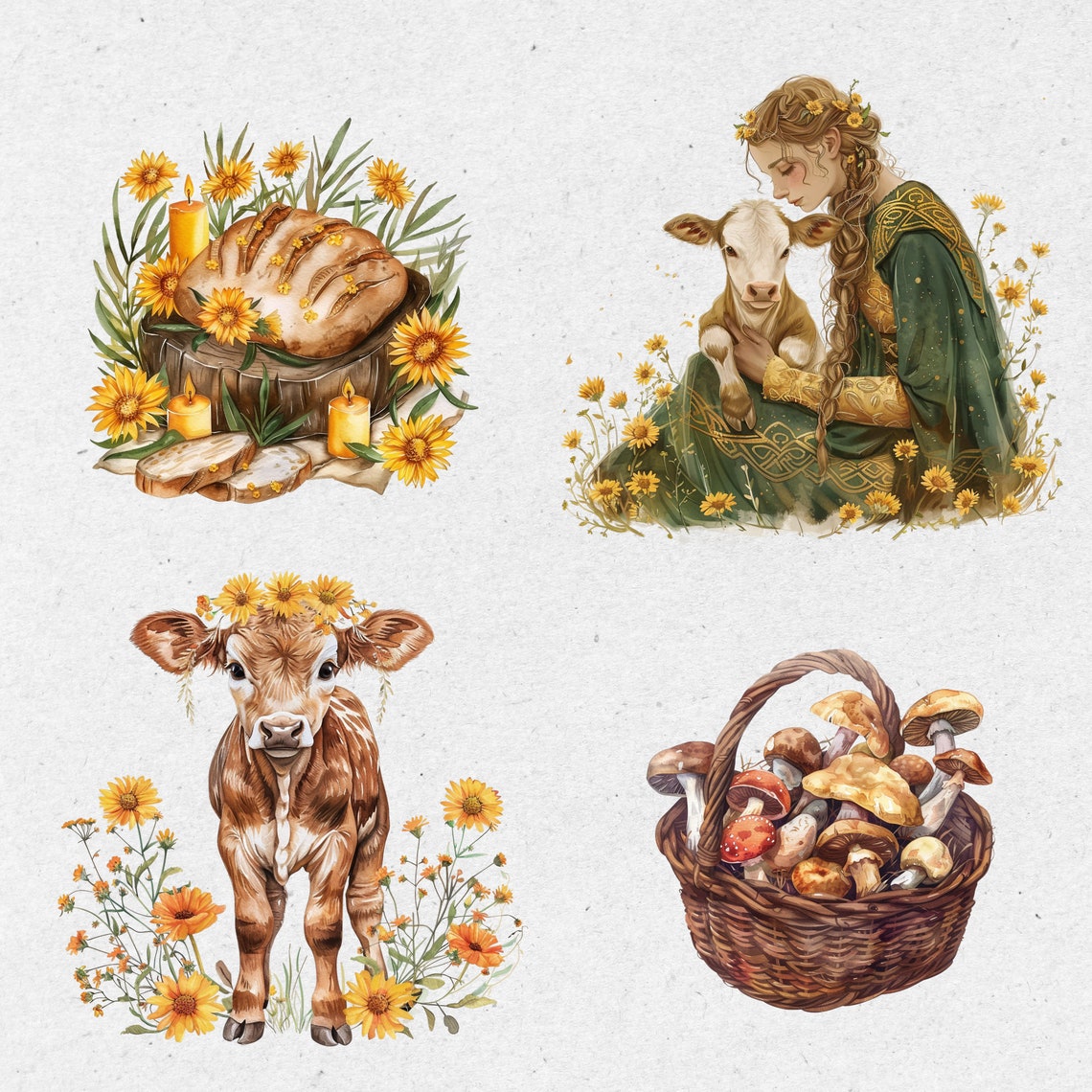 Lughnasadh Watercolor Clipart Png Bundle, Lammas, Witch Clipart, Ai ...