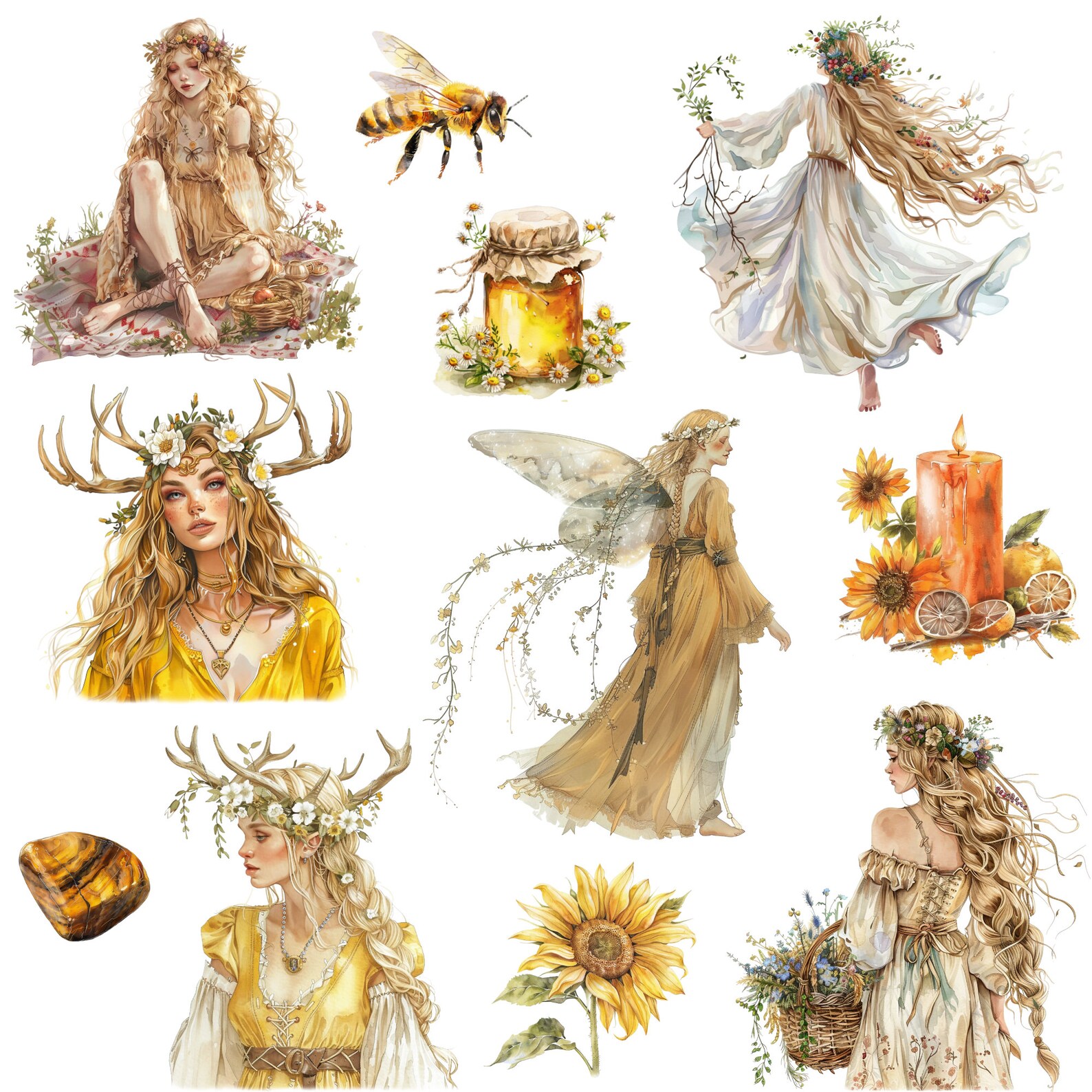 Litha Watercolor Clipart Png Bundle, Witch Clipart, Ai Graphics ...