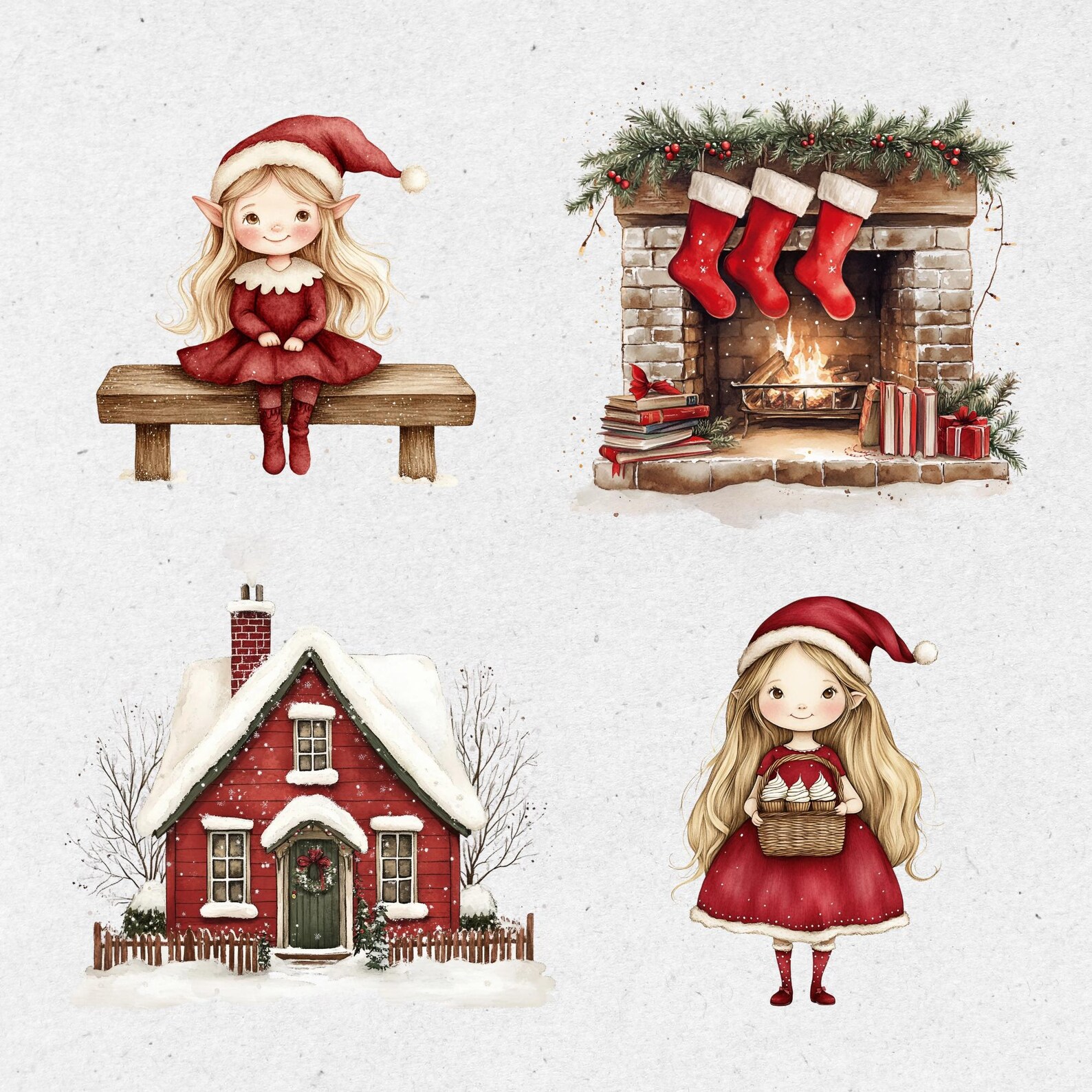 Watercolor Santa's Village Clipart Png Bundle, Reindeer Christmas ...
