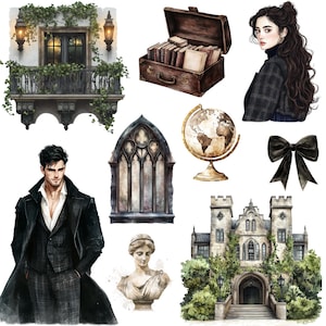Dark Academia Clipart Png Bundle, Watercolor Goth Dark Academia ...